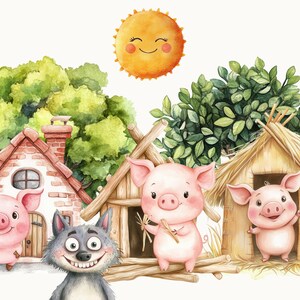 Three Little Pigs Clipart, Instant Download, Big Bad Wolf Png ...