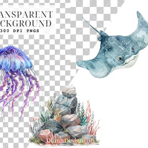 Ocean Animals Clipart Watercolor, Cute Under the Sea, Sea Turtle, Sea ...