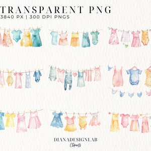Baby Clothes Line Clipart, Baby Room Clip Art, Baby Boy, Girl, Digital ...