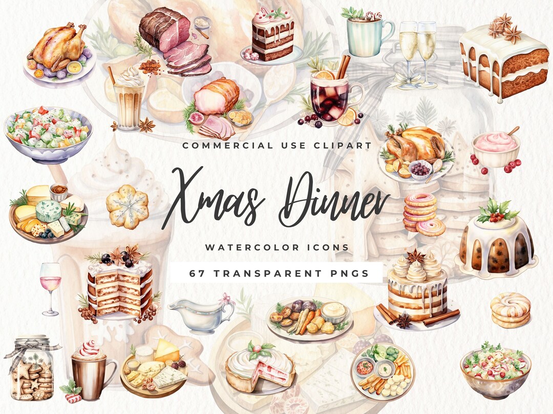 Christmas Dinner Clipart, Dinner Clip Art, Instant Download Art, Xmas ...