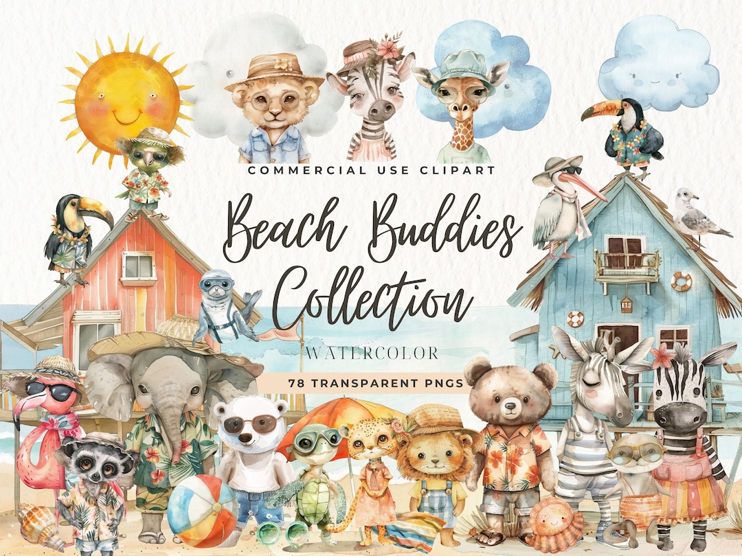 Summer Animals Clipart, Beach Safari, Sea Creatures, Holidays Clipart ...