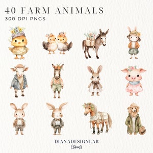 Spring Farm Clipart Bundle, Watercolor Floral Farm Baby Shower ...