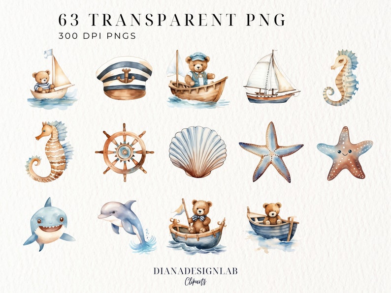 Cute Sailor Teddy Bear Clipart, Nautical Nursery Clip Art, Under the ...