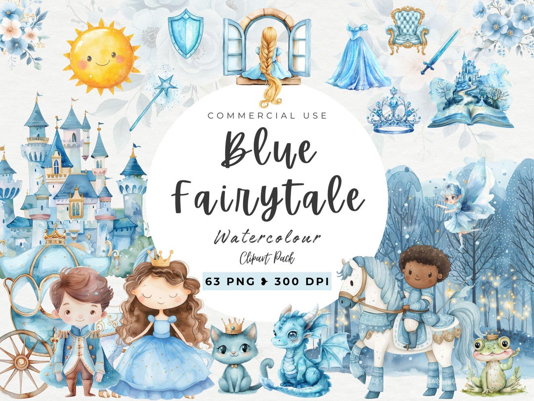 Watercolor Blue Kingdom Clipart, Nursery Clipart, Wall Art Decor ...