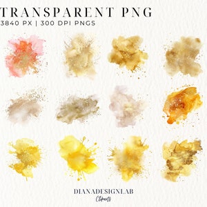 Gold Watercolor Splatter Clipart, Abstract Background, Splashes Ivory ...