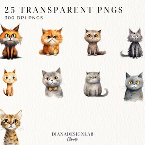 Quirky Cat Clipart, Whimsical Cats Clip Art, Kawaii Cat, Quirky Cat ...