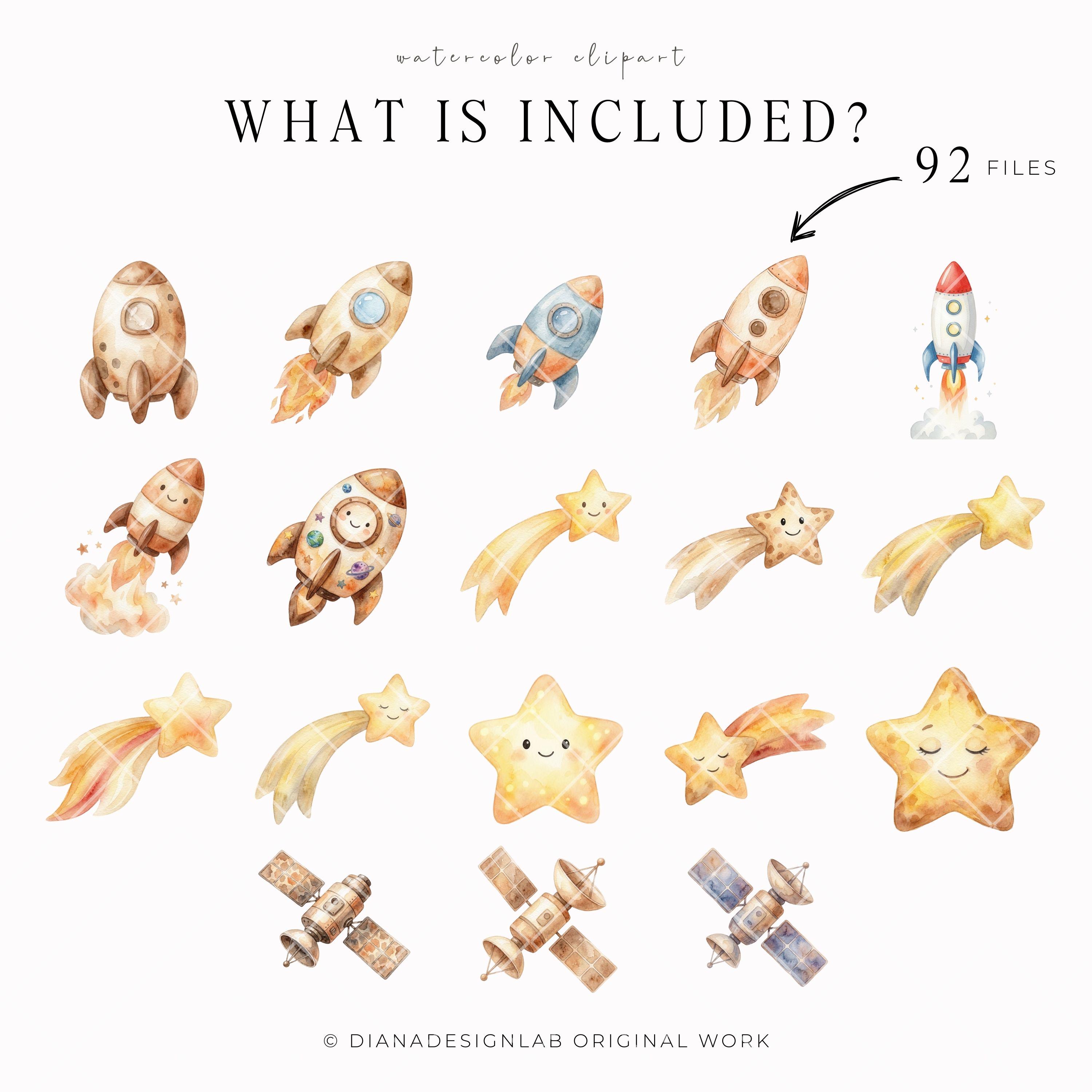 Watercolor Space Clipart, Cute Planets and Stars PNG, Kids Nursery ...