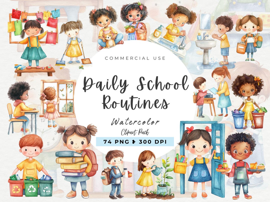 School Duties Clipart, Teacher, Daily Routine, Housekeeping, Digital ...