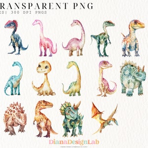 Dino Clipart Watercolor, Dinosaurs Clip Art, Cute Dino, Digital ...