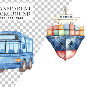 Watercolor Transportation Clipart, Cute Kids Vehicles PNG Bundle, Cars ...