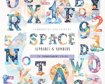 Watercolor Space Alphabet Clipart: Rocket & Astronaut Letters (digital ...
