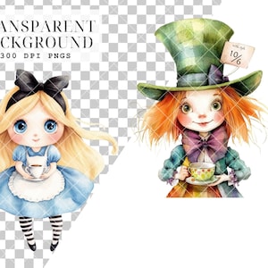 Alice in Wonderland Clipart Watercolor, Tea Party Decor, Whimsicall ...