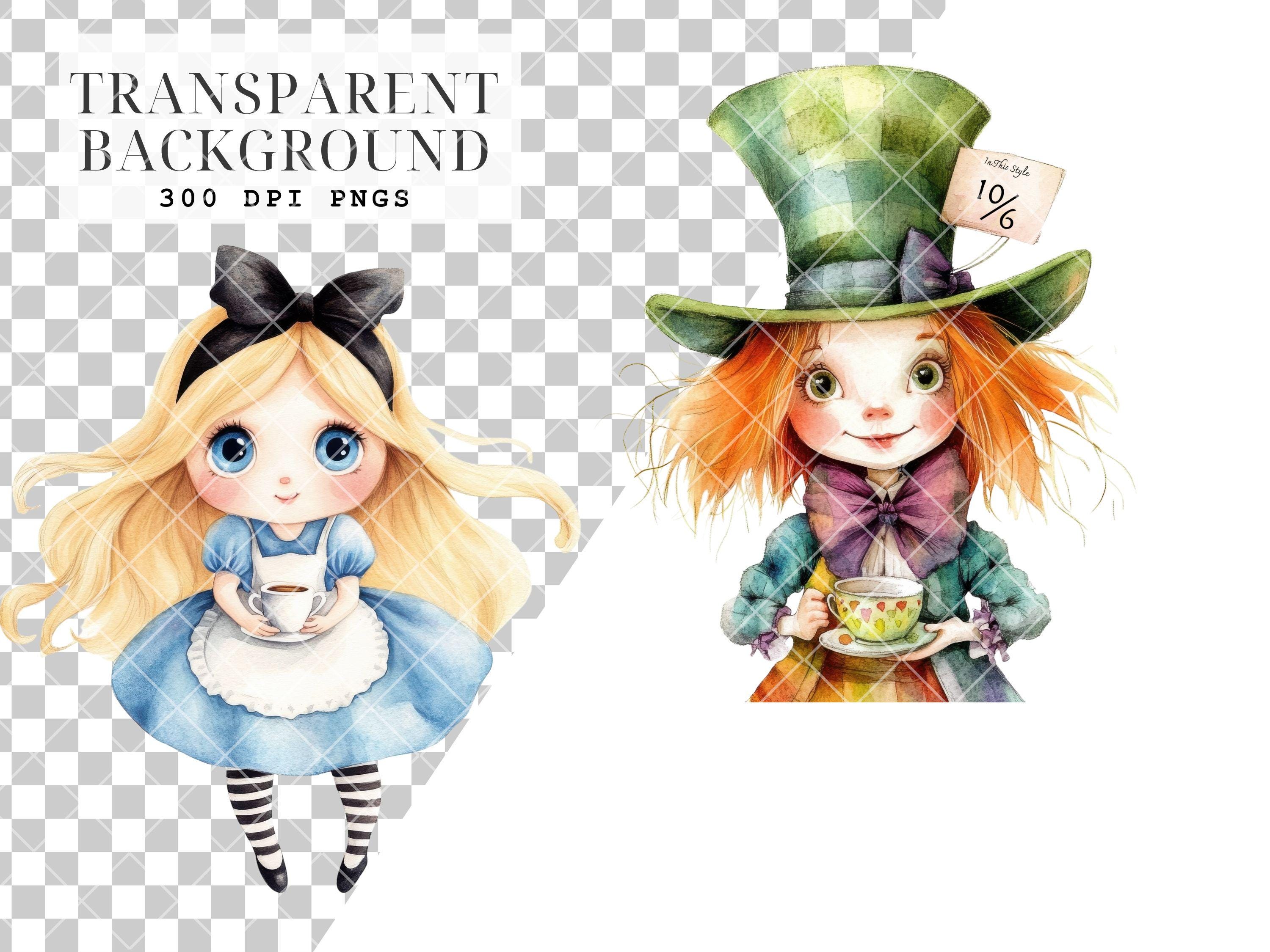 Alice in Wonderland Clipart Watercolor, Tea Party Decor, Whimsicall ...