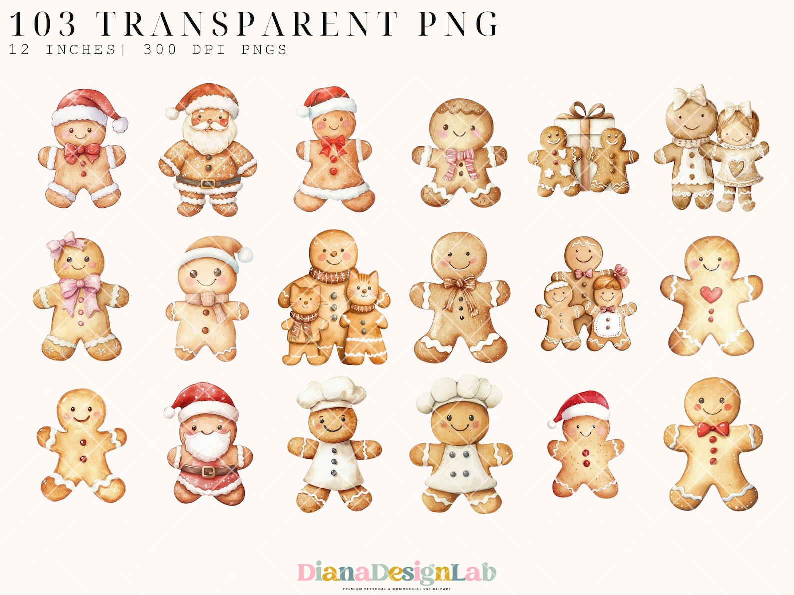 Gingerbread Family Clipart, Christmas, Digital Download, Festive Xmas ...