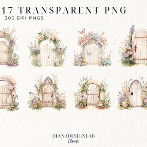 Watercolor Garden Gate Clipart, Instant Download, Fall Floral Gates ...