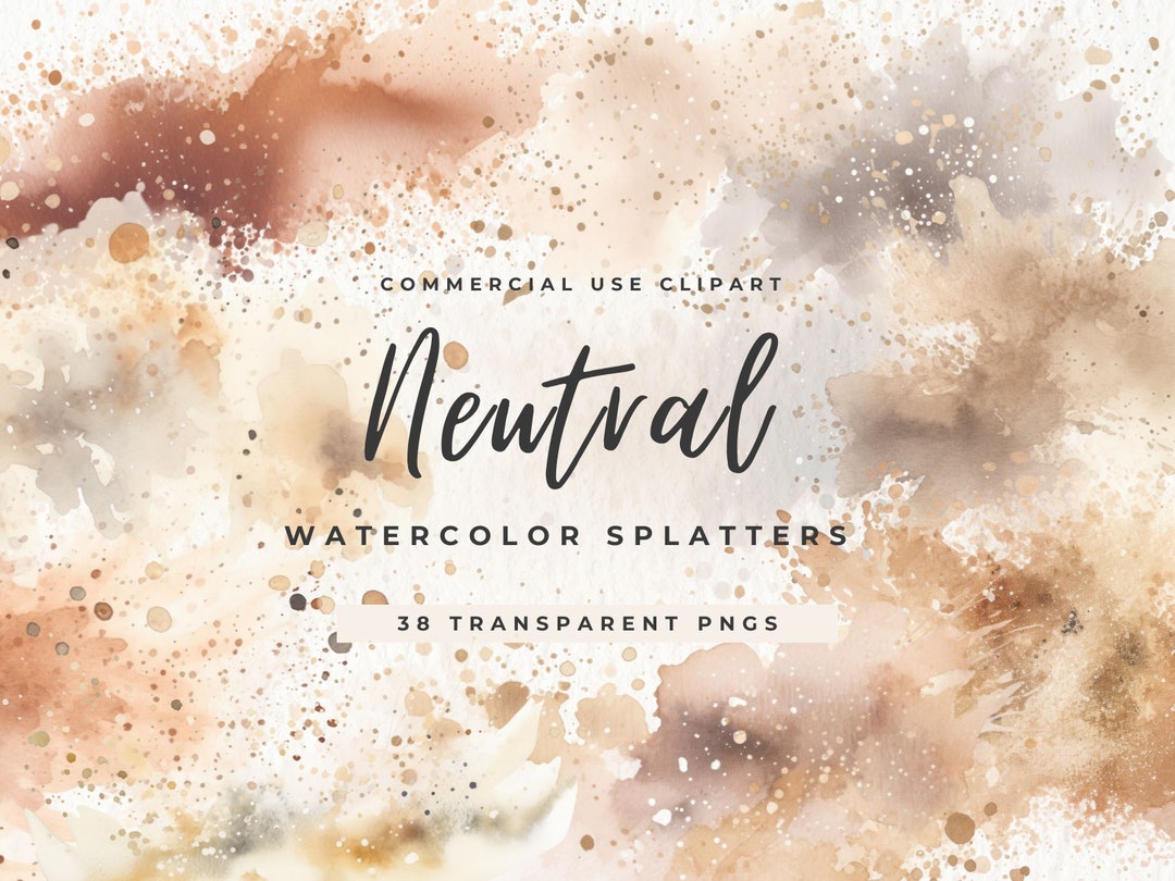 Neutral Watercolor Splatter Clipart, Elements & Free Flowing Shapes ...