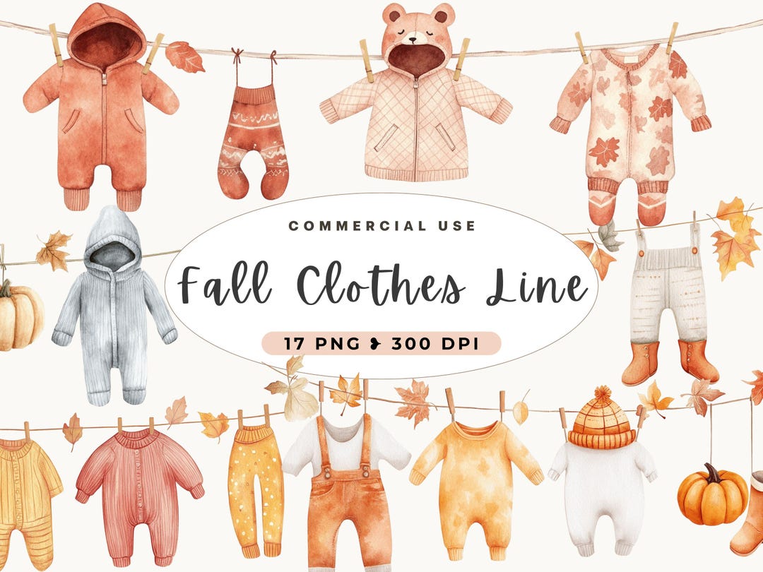 Fall Baby Clothes Line Clipart, Nursery Decor, Boho Baby Shower ...