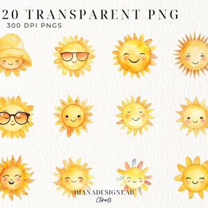 Watercolor Cute Sun Clipart, Commercial Use, Weather Clip Art, Baby ...