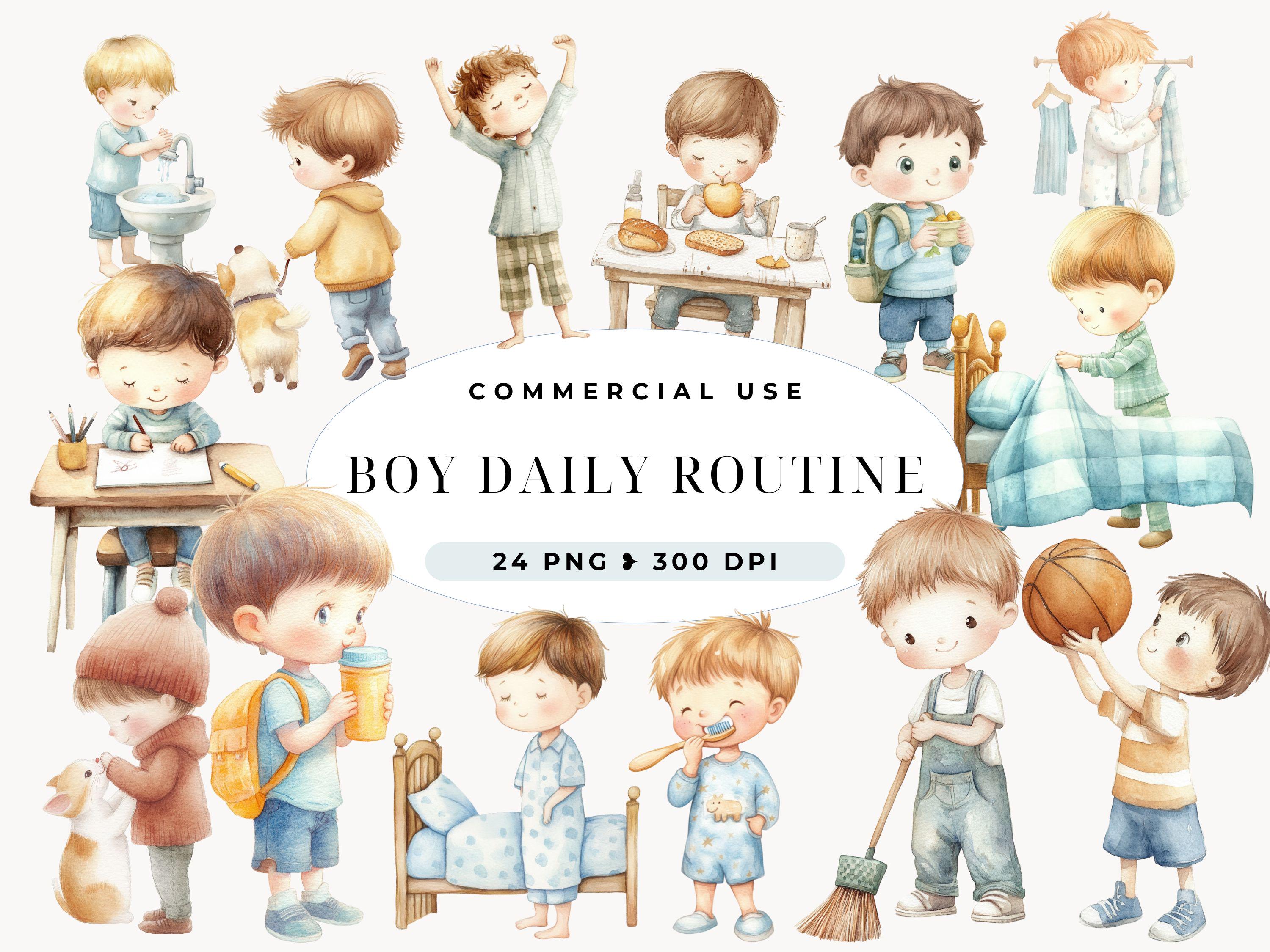 Daily Routine Clipart, Boy Everyday, Kids Clipart, Daily Schedule ...