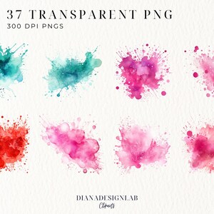 Candyland Brights Watercolor Splatter Clipart, Abstract Background ...