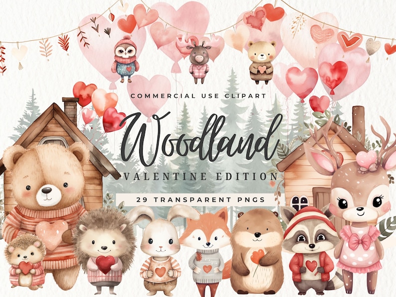 Watercolor Valentines Day Clipart, Baby Animals, Romantic Clip Art ...