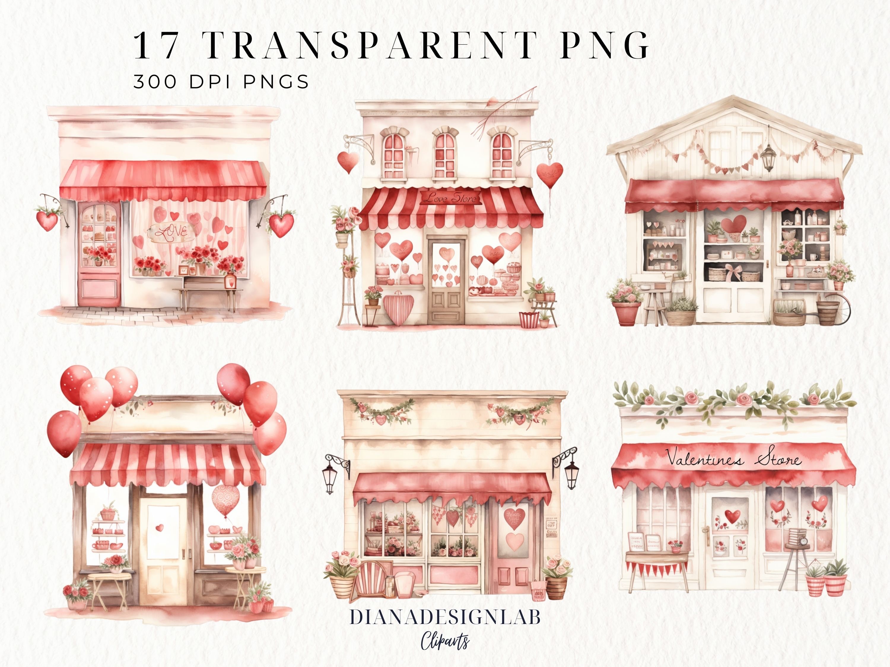 Valentines Shop Clipart, Coffee Shop Clipart, Romantic Clipart, Love ...