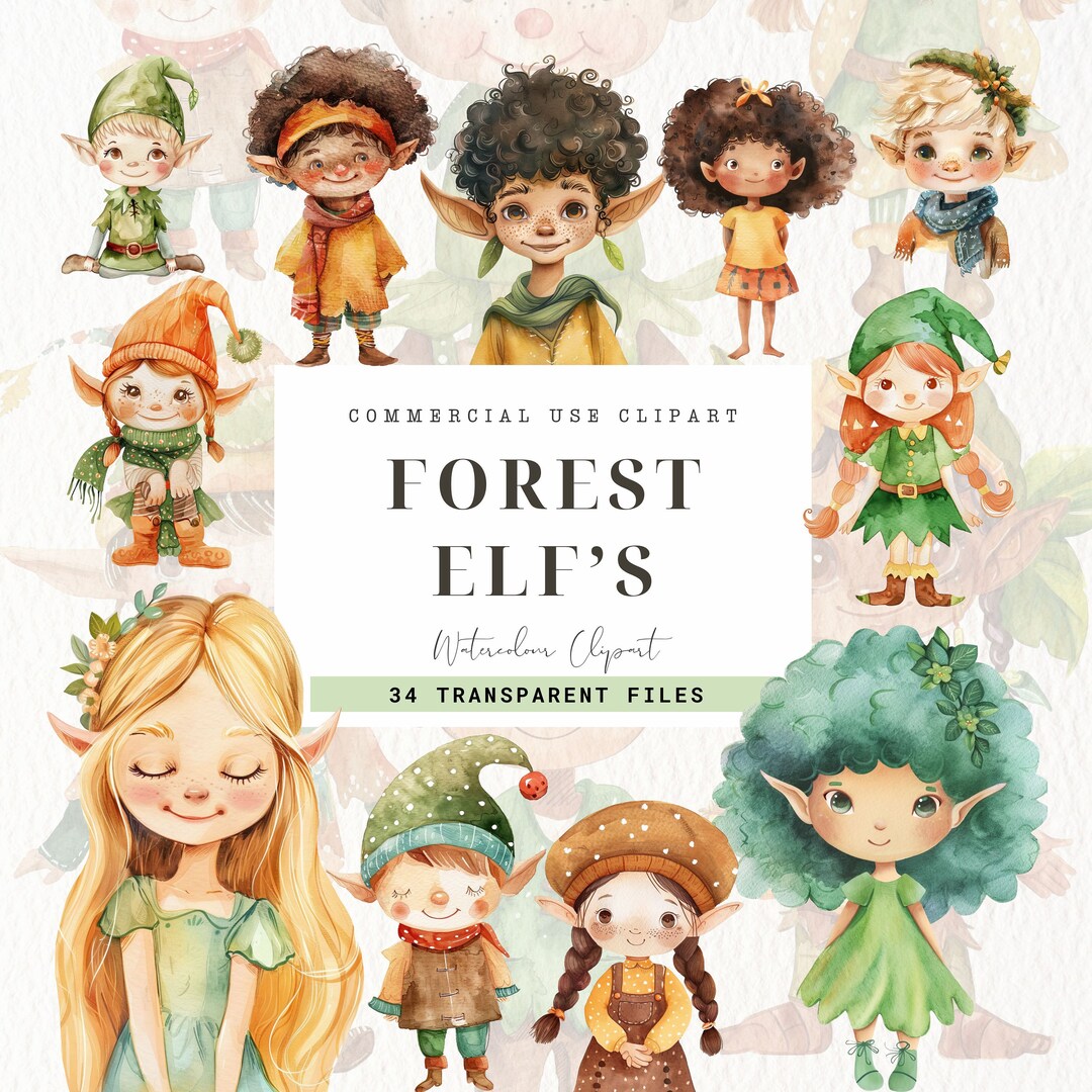 Watercolor Elf Clipart, Love Elves, Christmas Art, Forest Creatures ...
