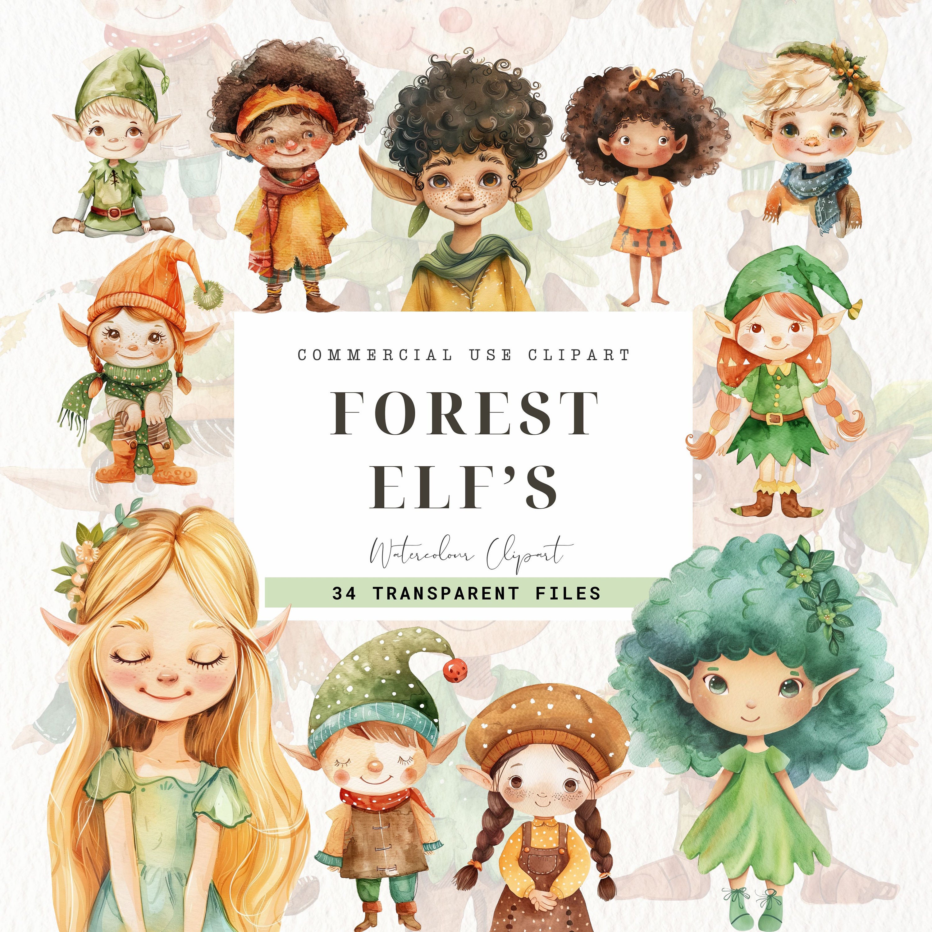 Watercolor Elf Clipart, Love Elves, Christmas Art, Forest Creatures ...