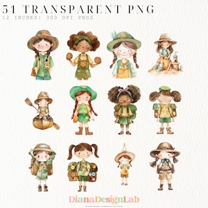 Girl Scout Clipart, Watercolor Scout Clip Art, Outdoor Activities ...