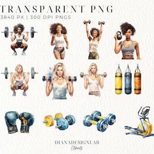 Workout Watercolor Clipart, Fitness Illustration, Gym Clip Art, Women ...