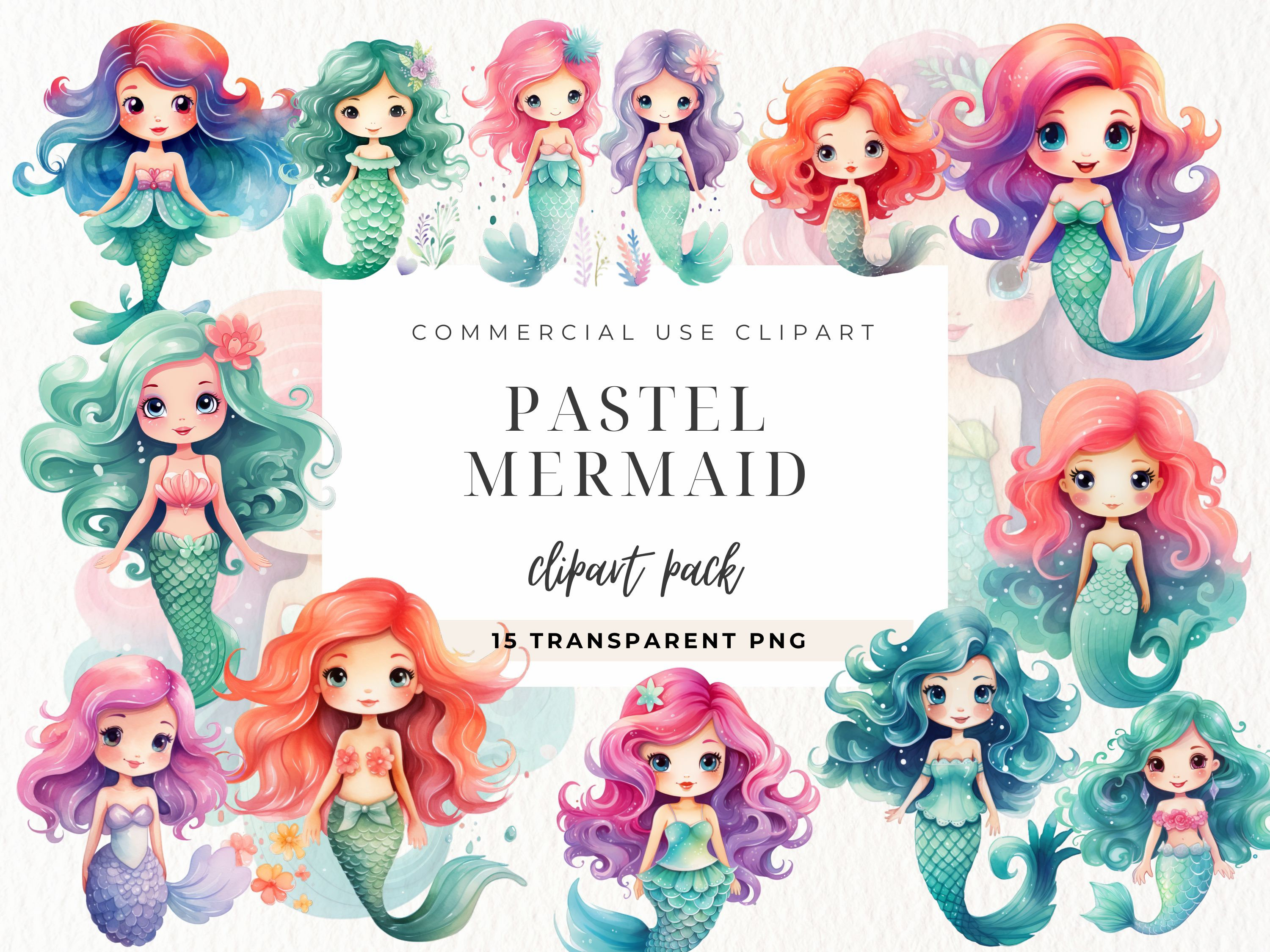 Watercolor Mermaid Under the Sea Clipart, Magical Fantasy Clip Art ...