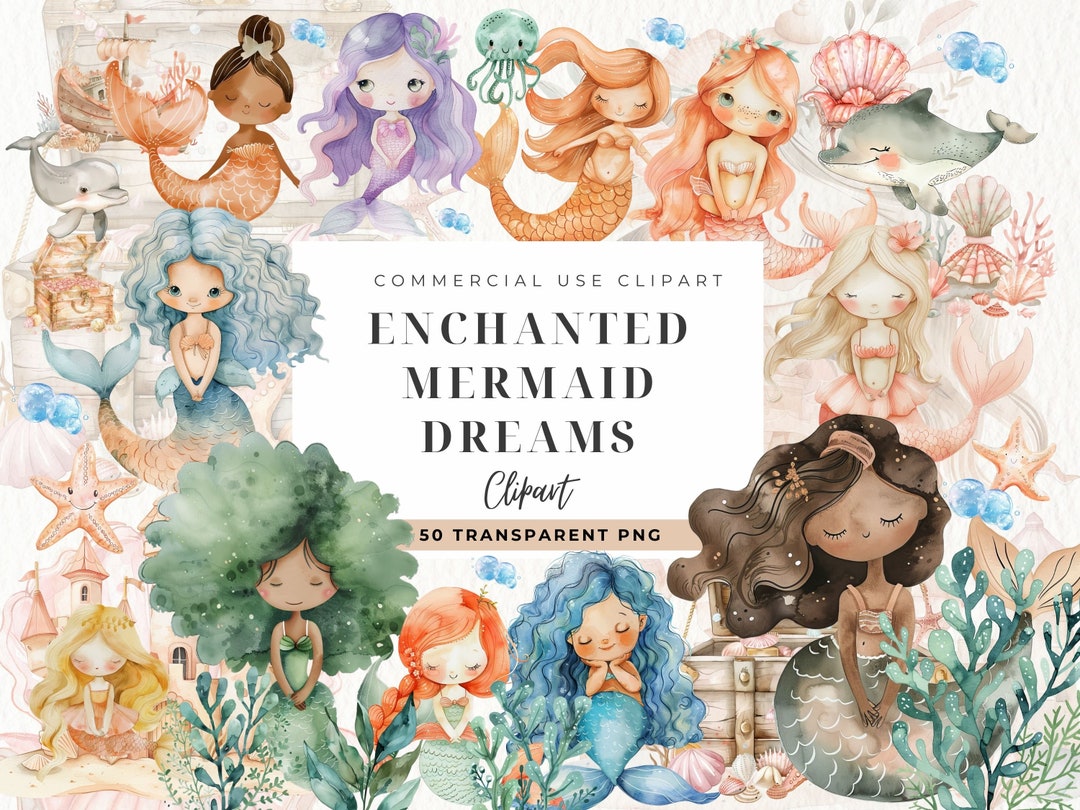 Mermaid Clipart Bundle, Junk Journal Png Bundle, Black Mermaid, Sea ...