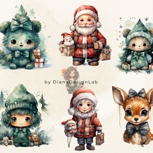 Cute Watercolor Christmas Clipart Bundle Christmas Gift Clipart Winter ...