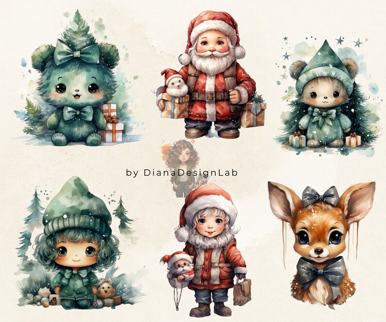 Cute Watercolor Christmas Clipart Bundle Christmas Gift - Etsy