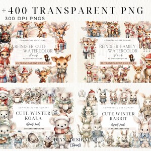Cute Christmas Animal Mega Clipart Bundle, Christmas Gift Clipart, Baby ...