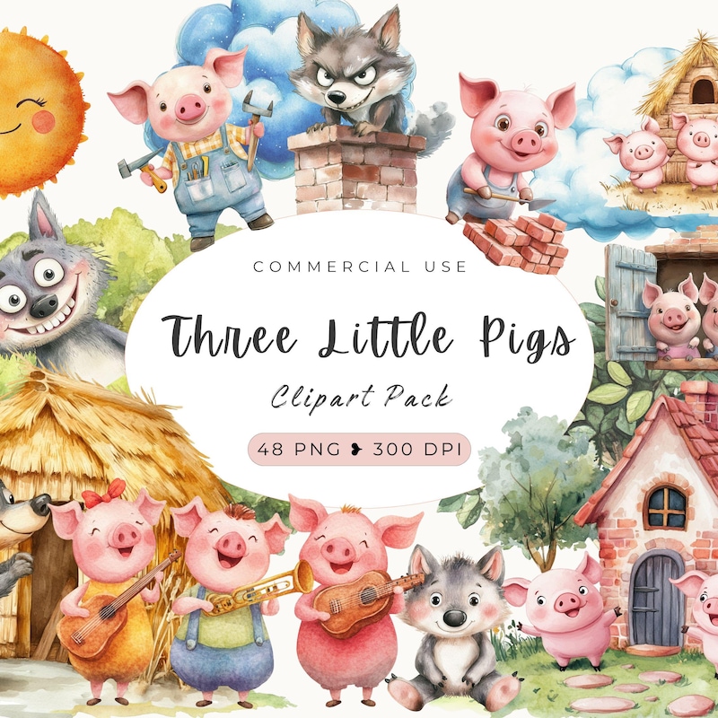 3 Little Pig Clipart - Etsy