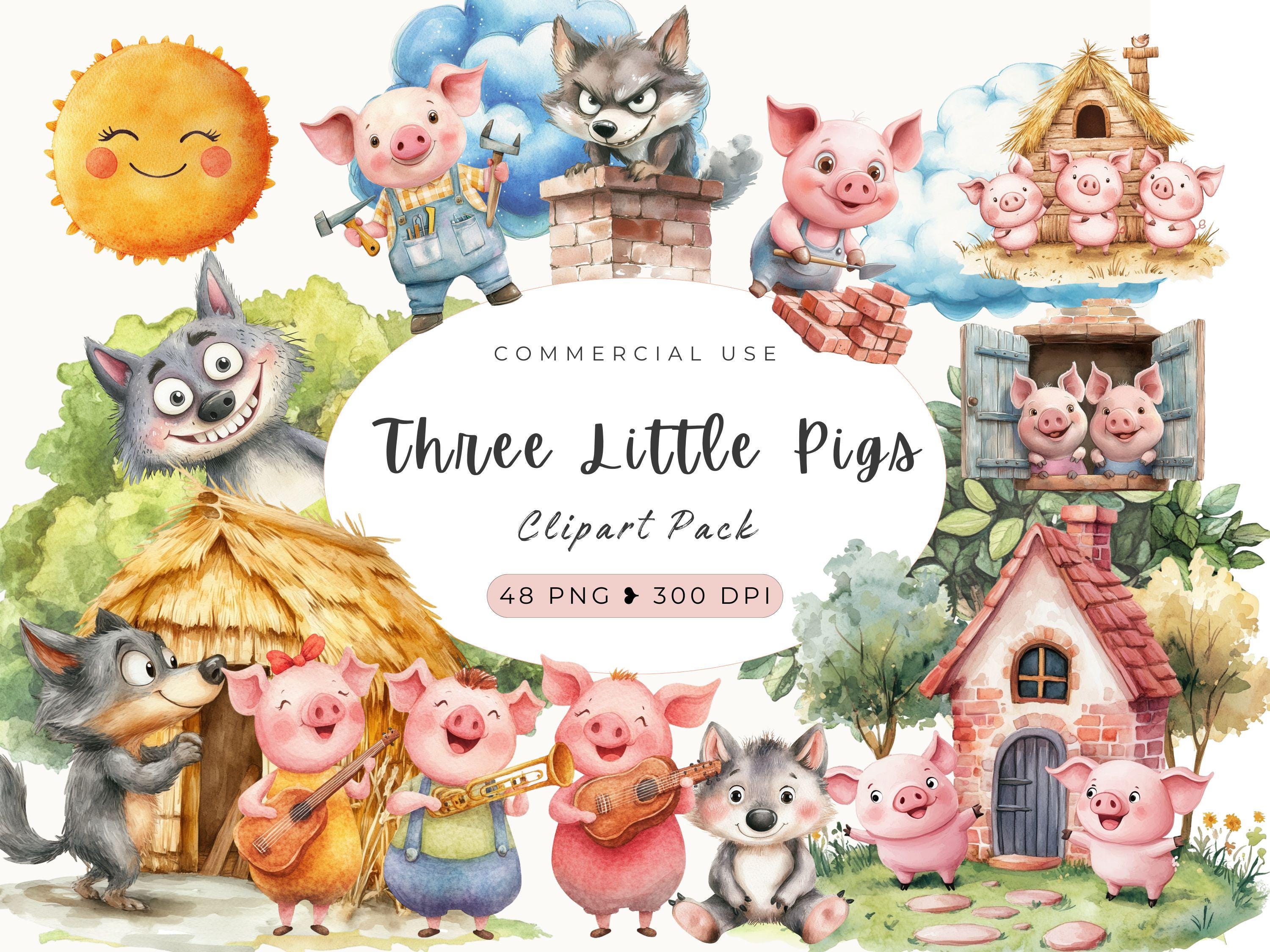 Three Little Pigs Clipart, Instant Download, Big Bad Wolf Png ...
