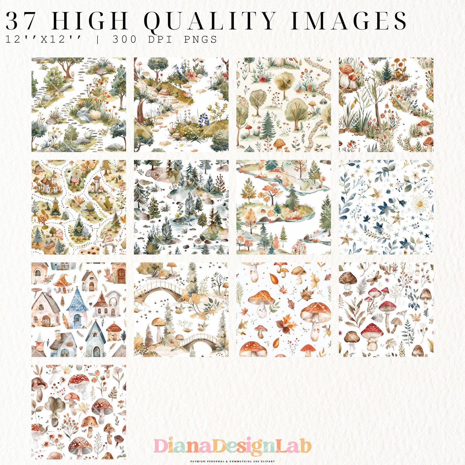 Fairytale Woodland Digital Paper, Seamless, Card Making, Digital ...