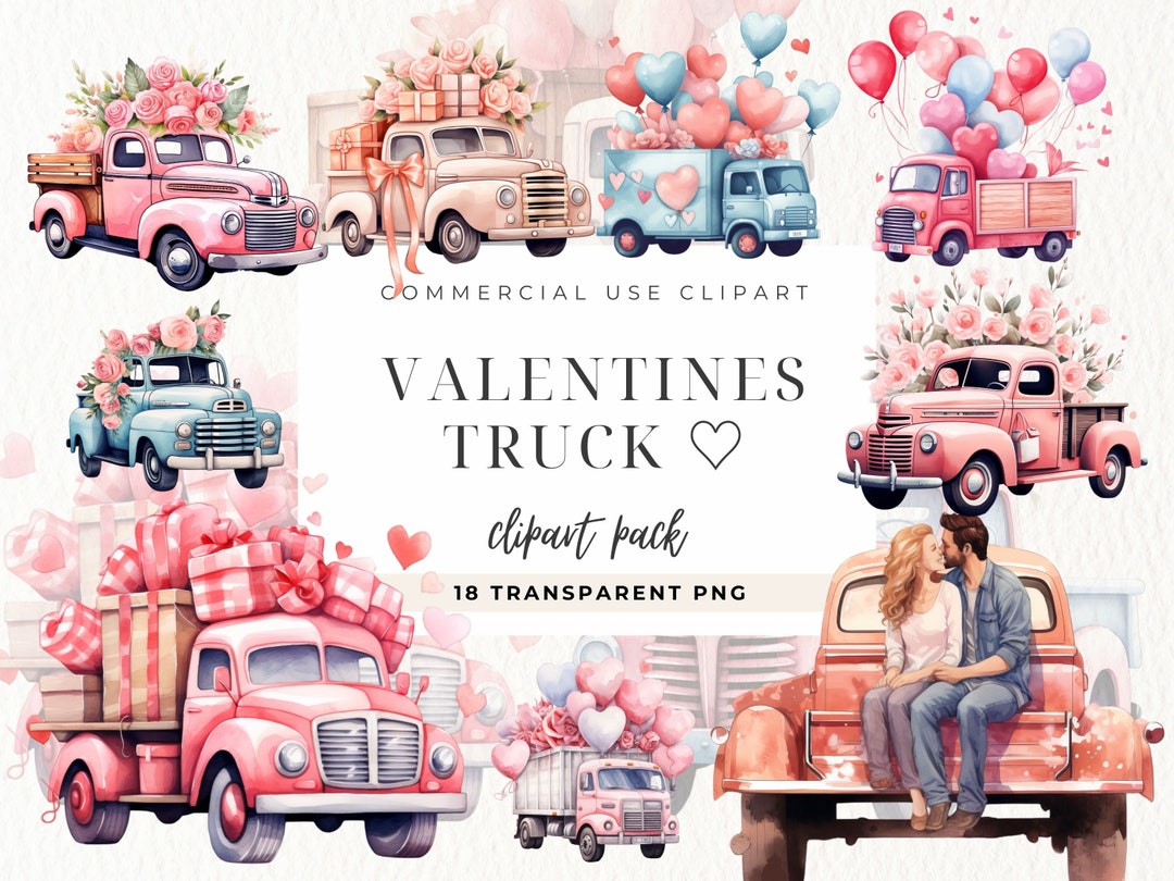 Valentine Truck Clipart, Valentines Truck Svg, Digital Clipart ...