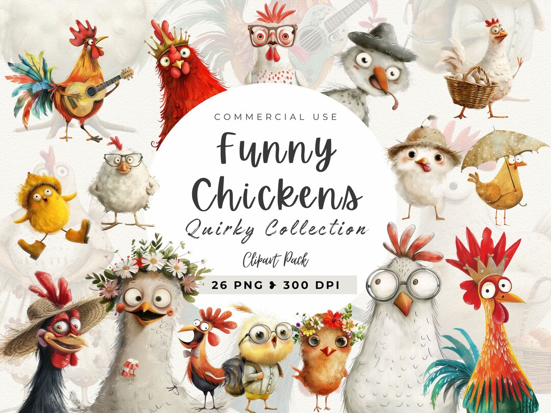 Watercolor Quirky Farm Animals Clipart, Chickens, Funny Chicken, Funny ...