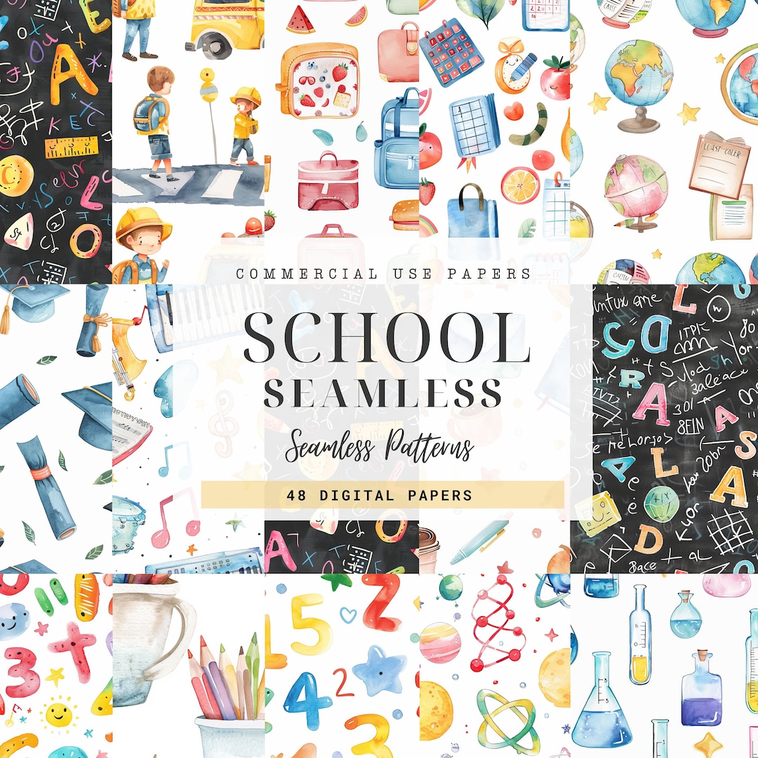 Teacher Seamless Patterns, School Digital Papers, School Education ...
