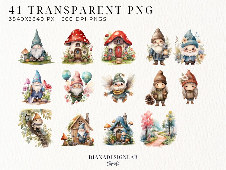 Watercolor Forest Gnomes Clipart, Camping Gnome, Commercial Use, Garden ...