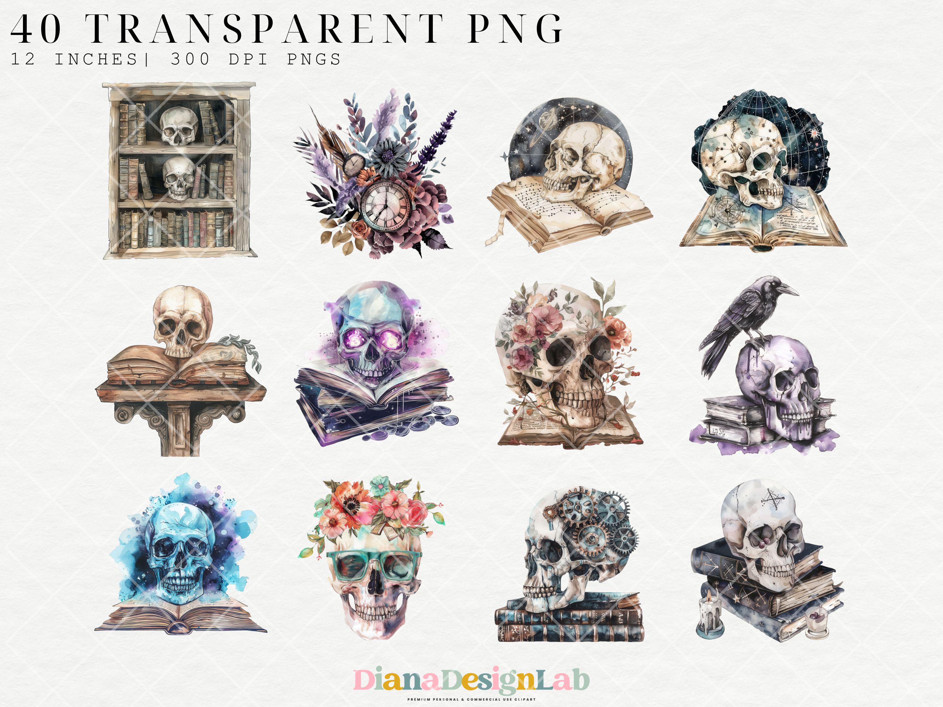 Skull With Books Clipart, Librarian Svg, Gothic Fantasy Book Art, Book ...