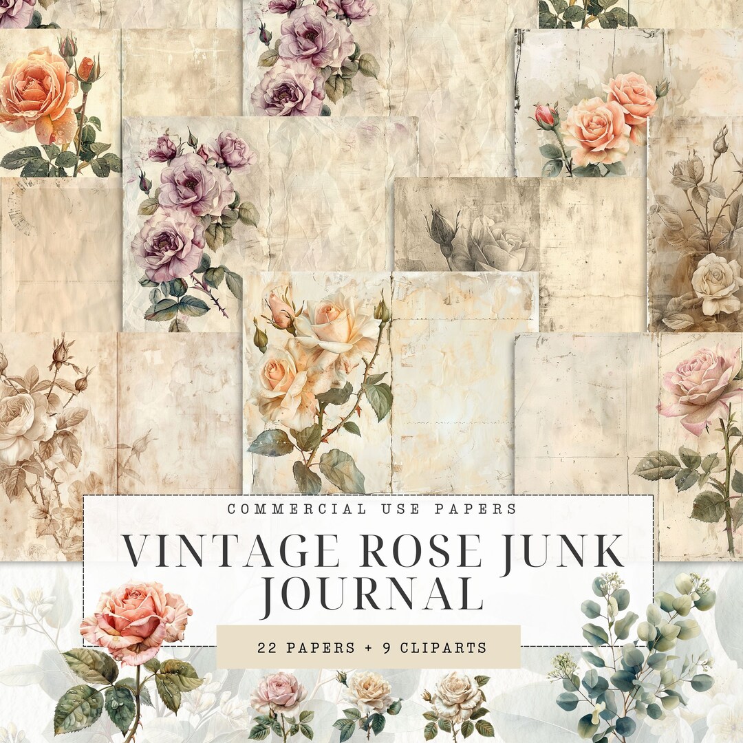 Vintage Rose Junk Journal Papers, Junk Journal, Botanical Fussy Cuts ...