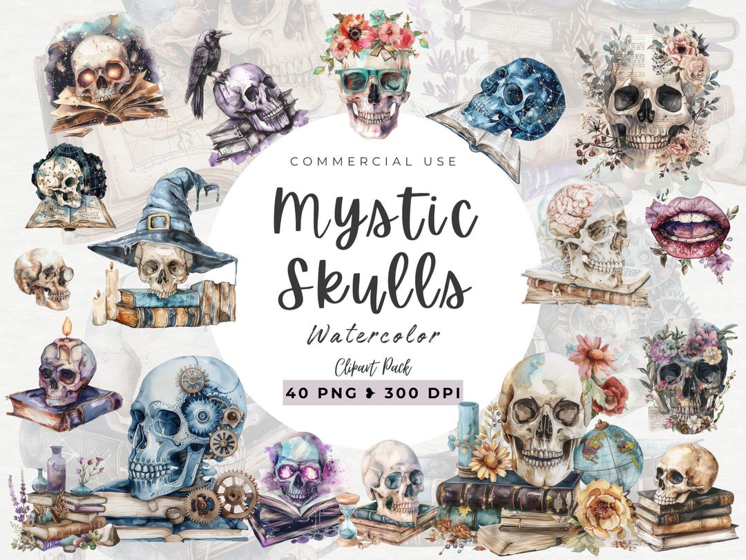 Skull With Books Clipart, Librarian Svg, Gothic Fantasy Book Art, Book ...