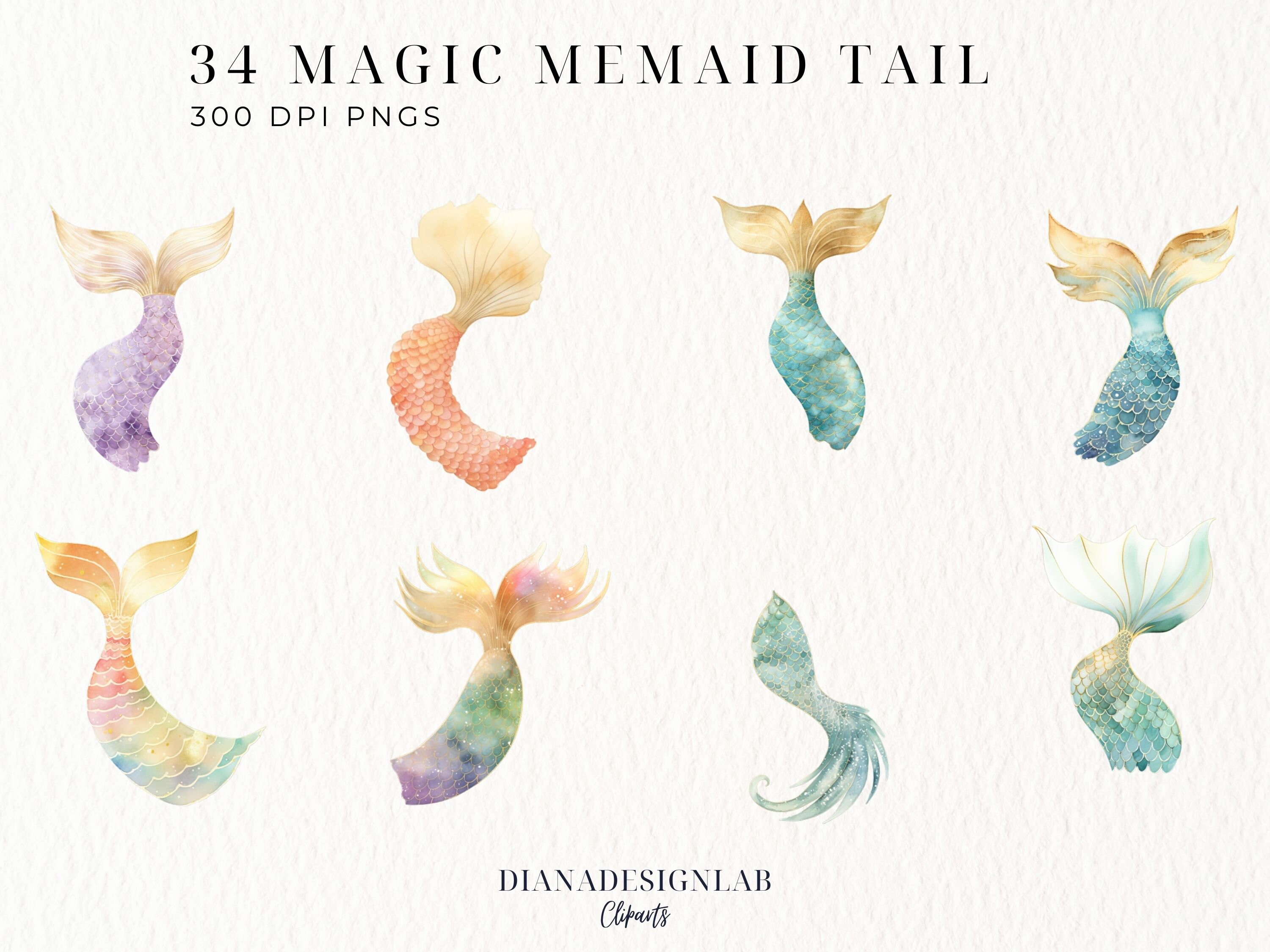 Watercolor Mermaid Tail Clipart Instant Download Pastel - Etsy
