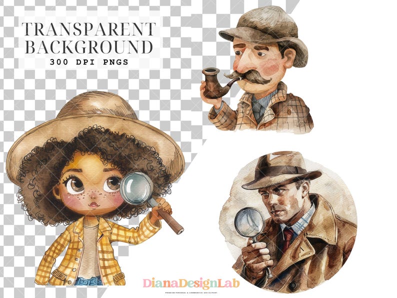 Watercolor Detective Clipart, Detective Graphics, Private Investigator ...