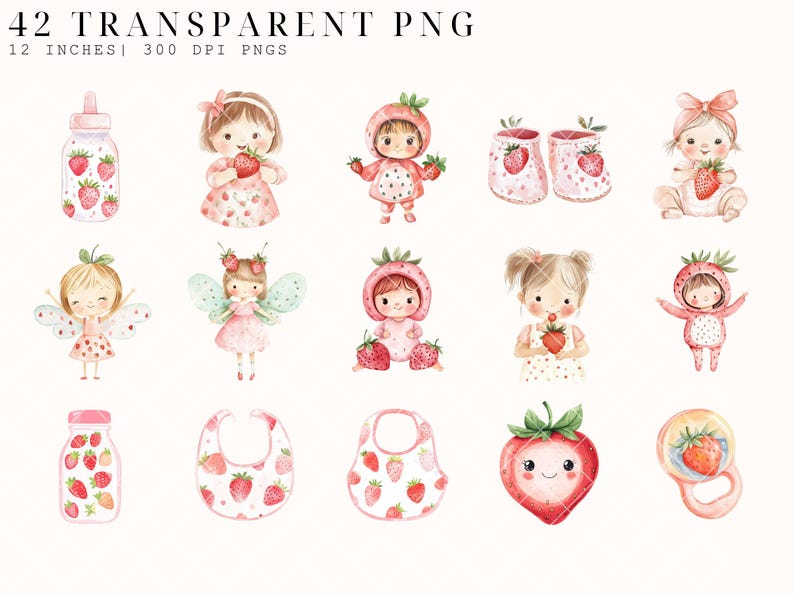 Cute Strawberry Baby Girl Clipart, Red Green, Cute Printable, Fruit ...