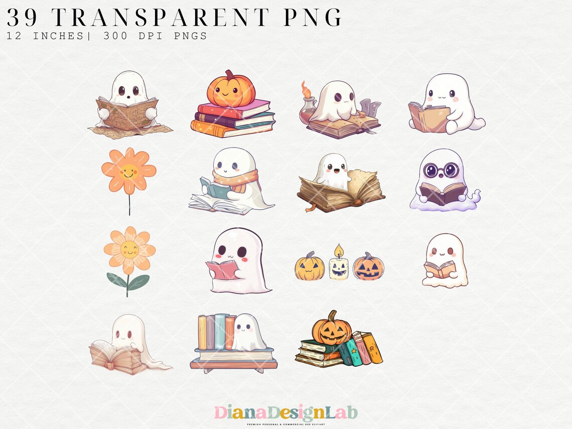 Bookish Ghost Clipart, Instant Download, Halloween Png, Svg, Designs ...