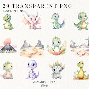 Baby Dinosaur Watercolor Clipart, Nursery Decor, Baby Shower, Cute Dino ...